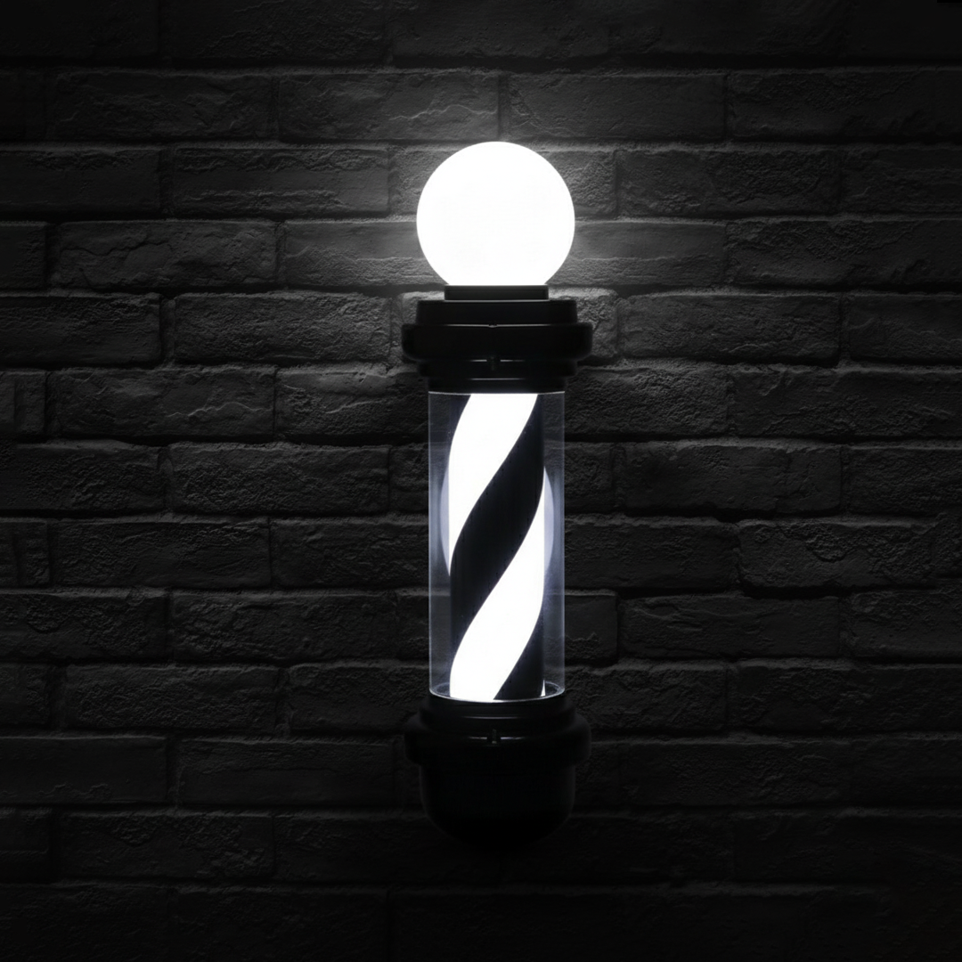 Barber Shop Rotating Entrance Pole Light (Black Caps) - 68cm x 13cm ...