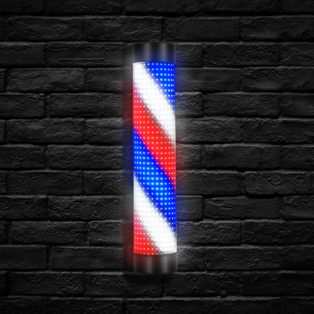 Rotating LED Barber Pole Light 15 × 95 cm – Black Caps – HexaGara